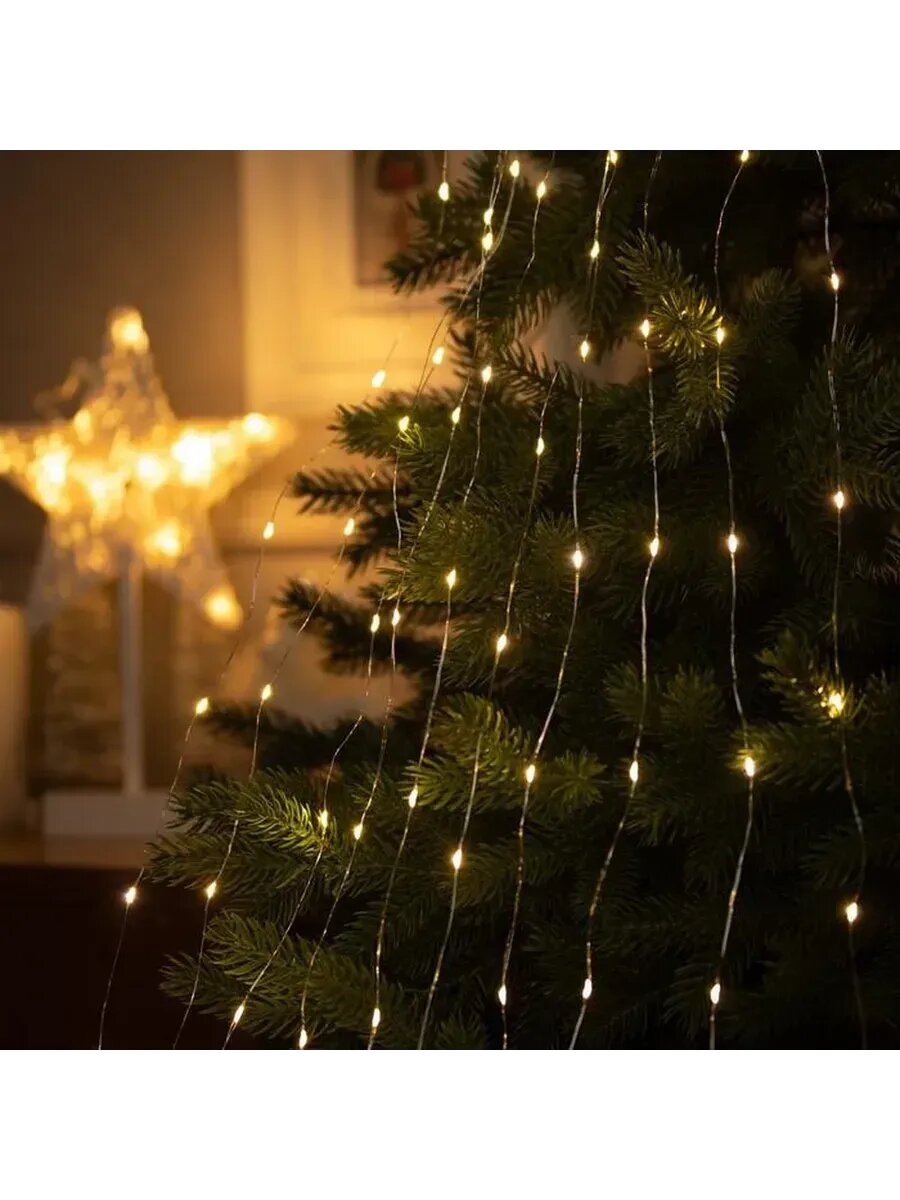 Серебристая гирлянда с LED для декора