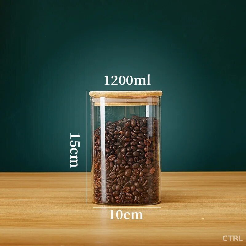 Стеклянные банки для хранения с бамбуковой крышкой 1200ml