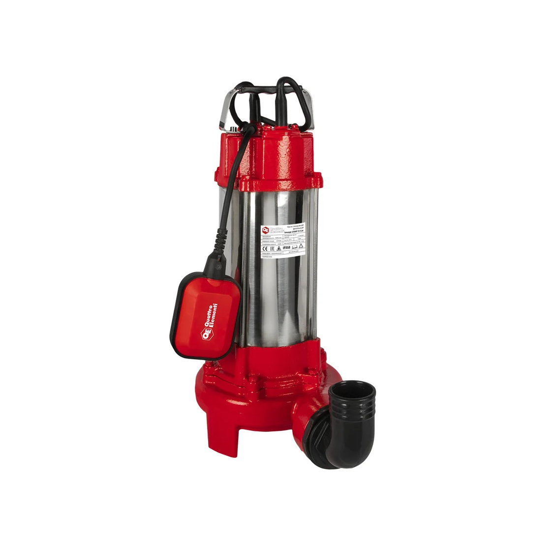 Насос фекальный QUATTRO ELEMENTI Sewage 2500F Ci-Cut 909-099, 2500 Вт, 500 л/мин, напор 17 м, чугун и сталь, красный