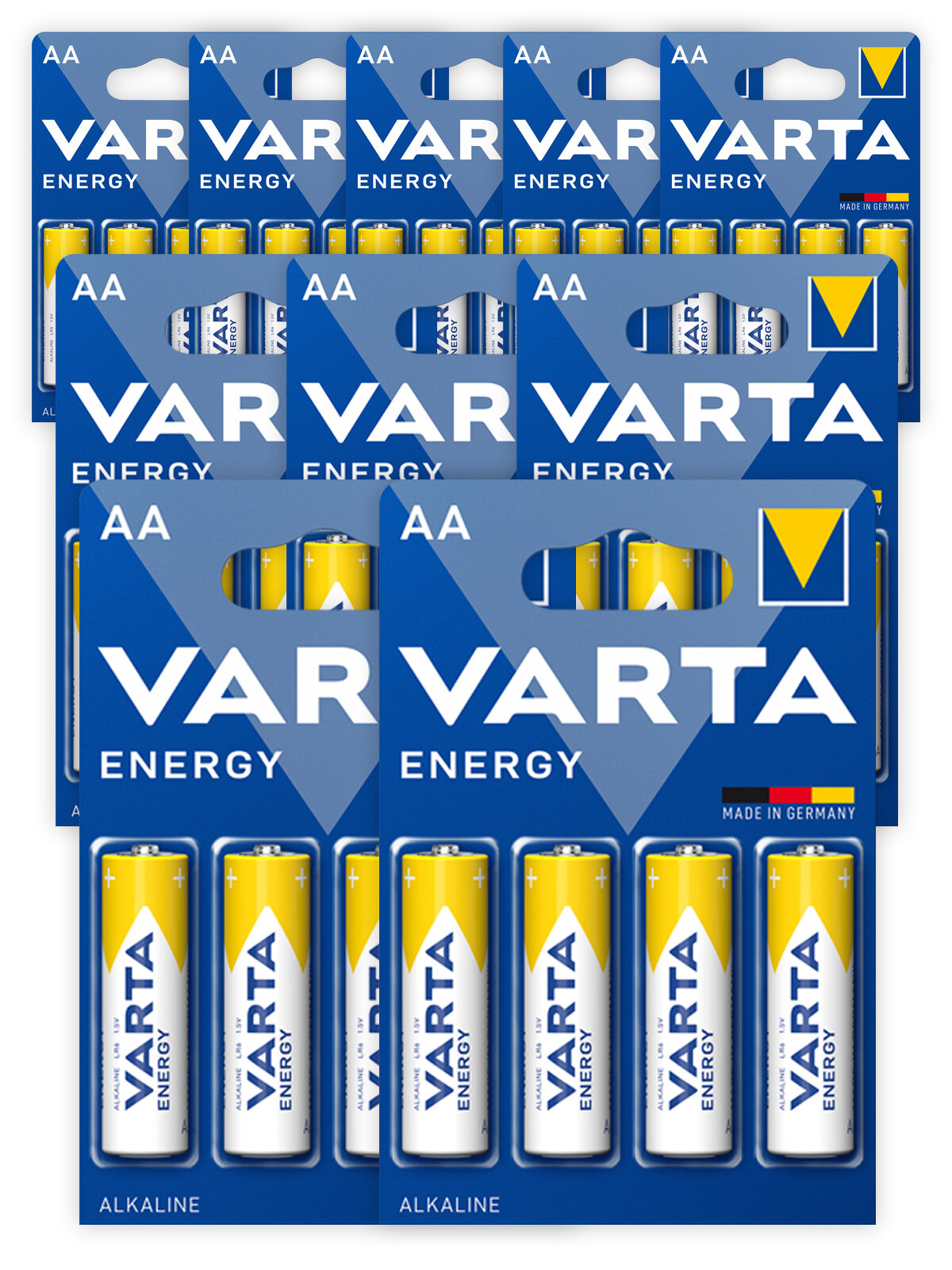 Батарейки щелочные AA VARTA ENERGY LR06 пальчиковые 10 блистеров 40 штук