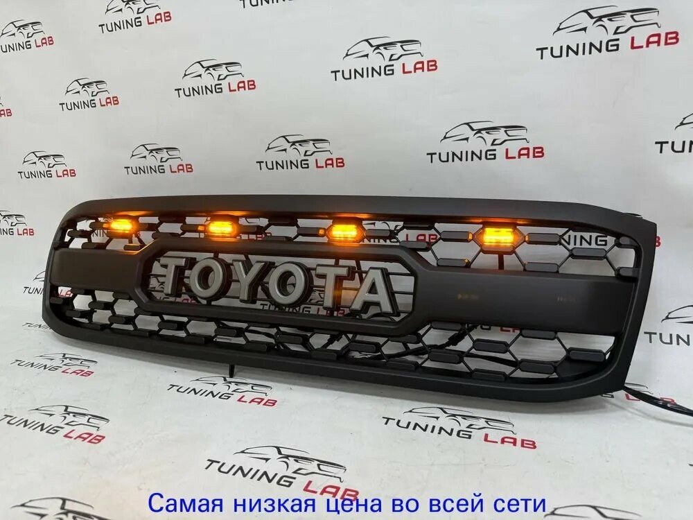 Решетка радиатора Toyota Land Cruiser 100 (1998-2002) стиль USA, ABS пластик, черная, с LED подсветкой, установка в штатные места