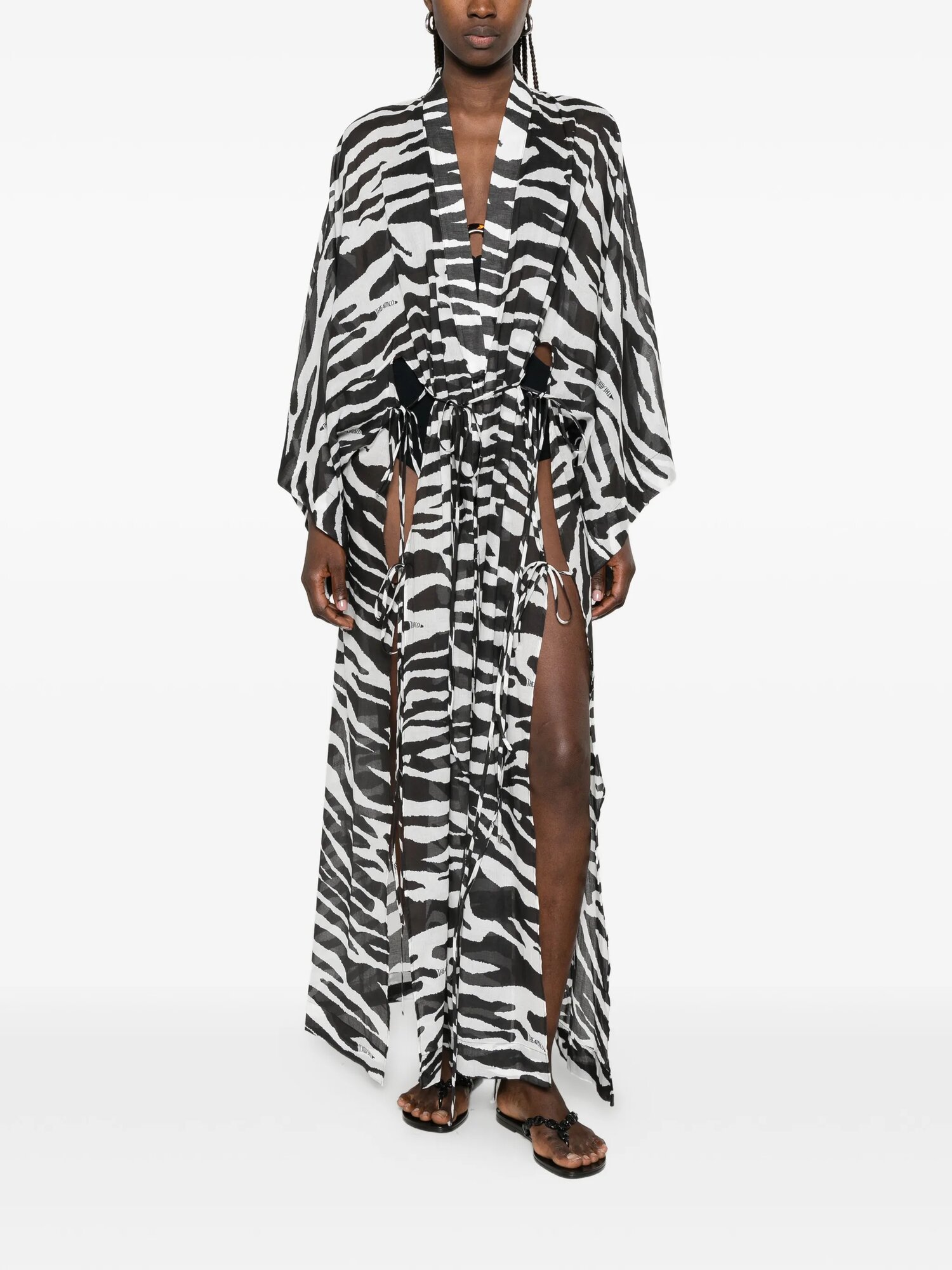 Накидка The Attico Zebra-print semi-sheer kaftan, размер 38 — фото 1