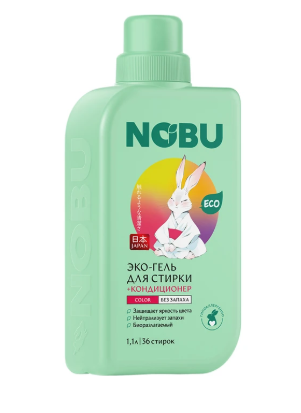 Эко-гель для стирки, Nobu, 1,1 л для цветных тканей, 56 стирок