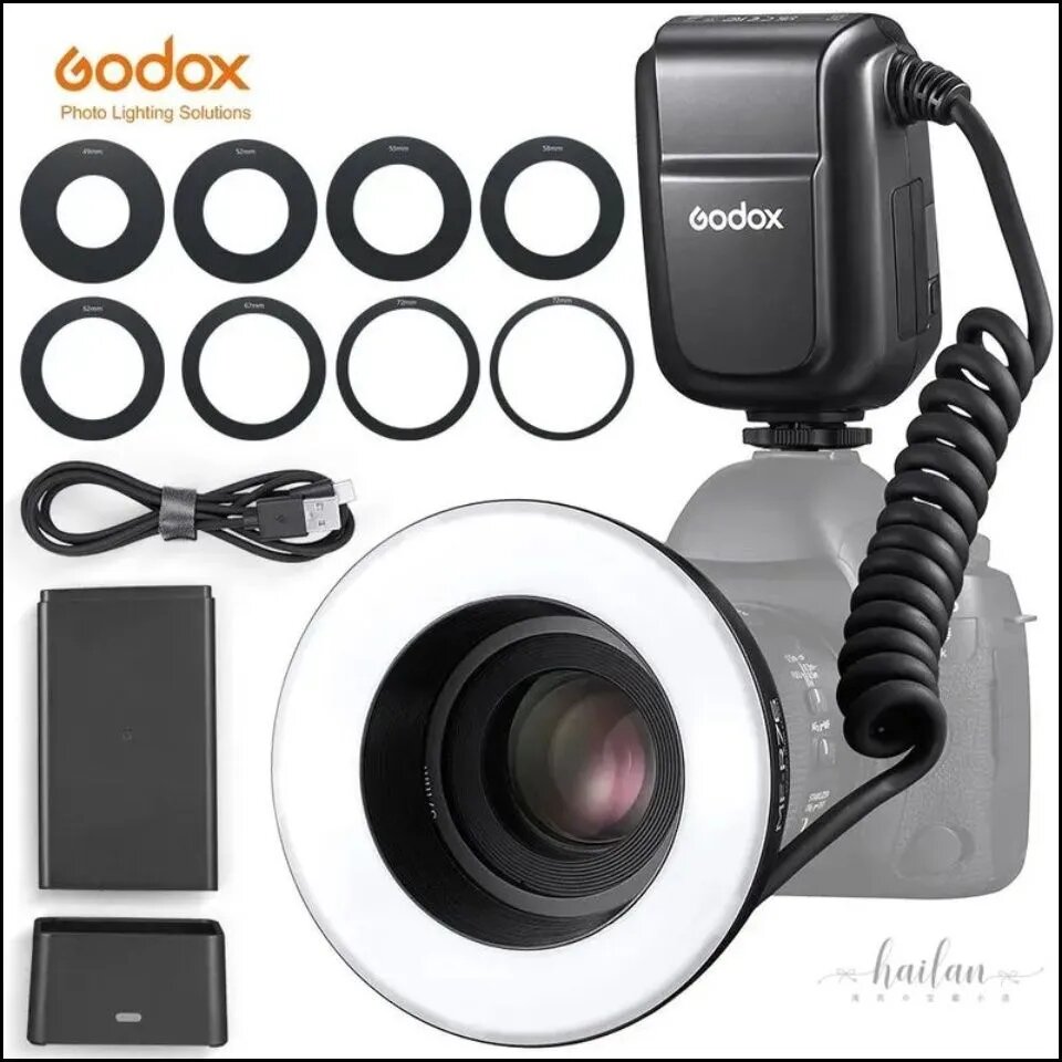 Godox MF-R76 Кольцевая макровспышка 5000K для Canon, Nikon, Sony