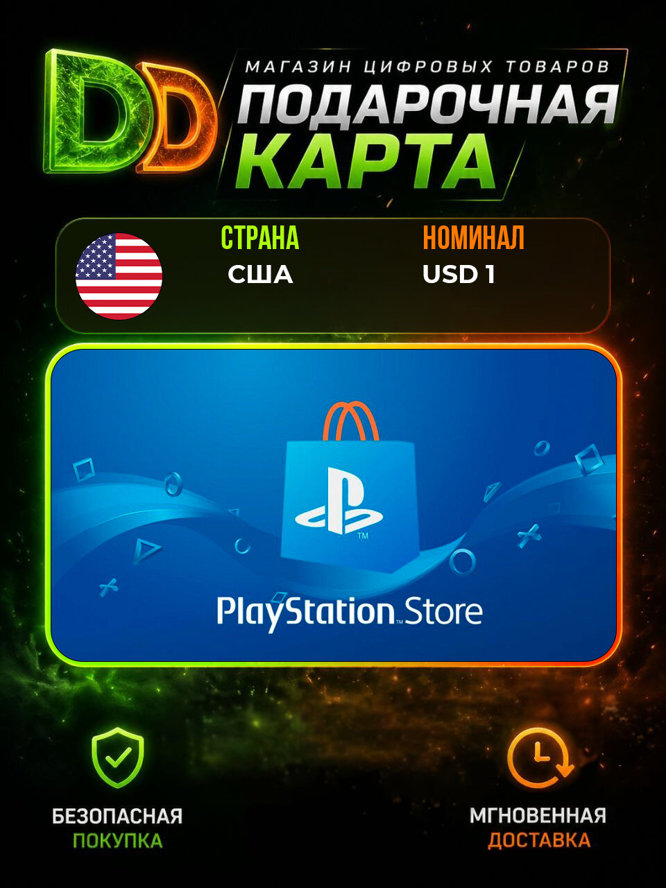 Подарочная карта на $1 PlayStation®Store Wallet gift card | США | Оригинальный код