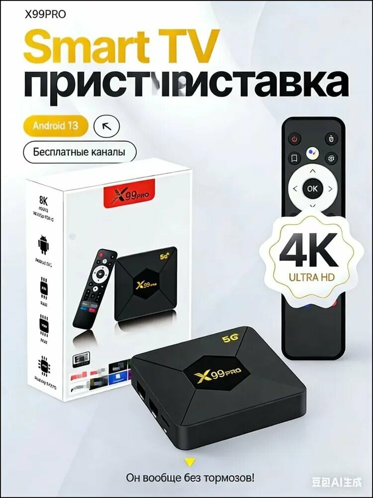 X99 Pro TV Box 2+16GB Android 14 4K Смарт ТВ приставка с голосовым пультом 2025