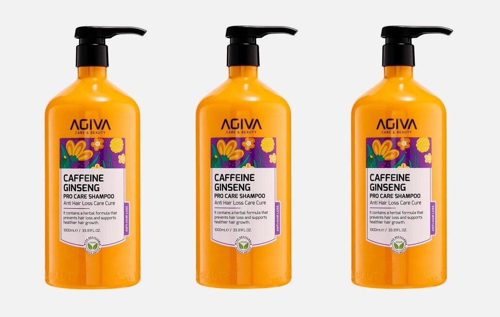 AGİVA Шампунь для ослабленных волос Caffeine Ginseng Pro Care, 1000 мл - 3 штуки