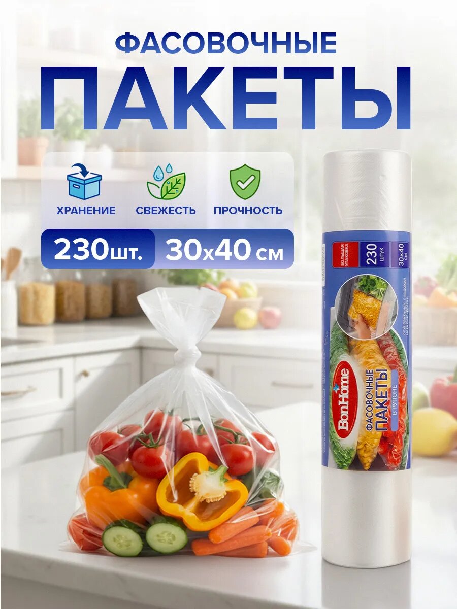 Пакеты фасовочные 30х40 см, 230 шт