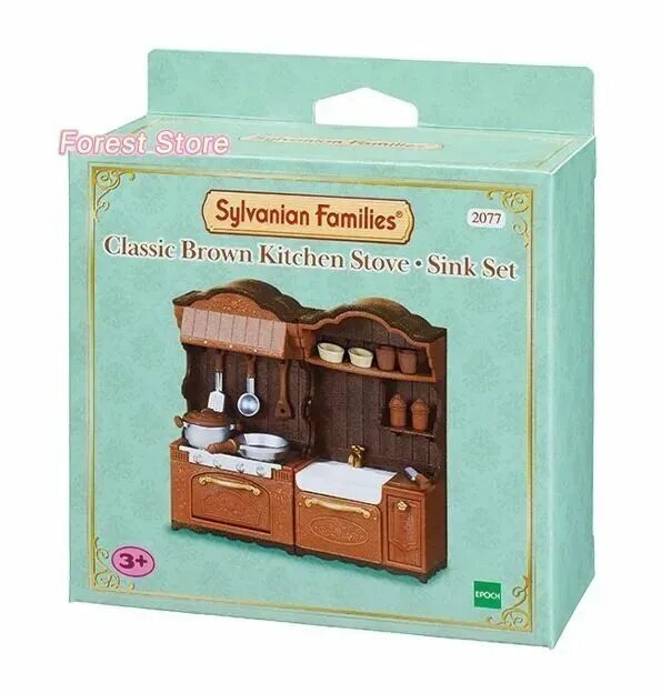 Sylvanian Families Набор Классическая кухонная плита и раковина 2077, игровой набор кухонной мебели для кукол, ретро стиль