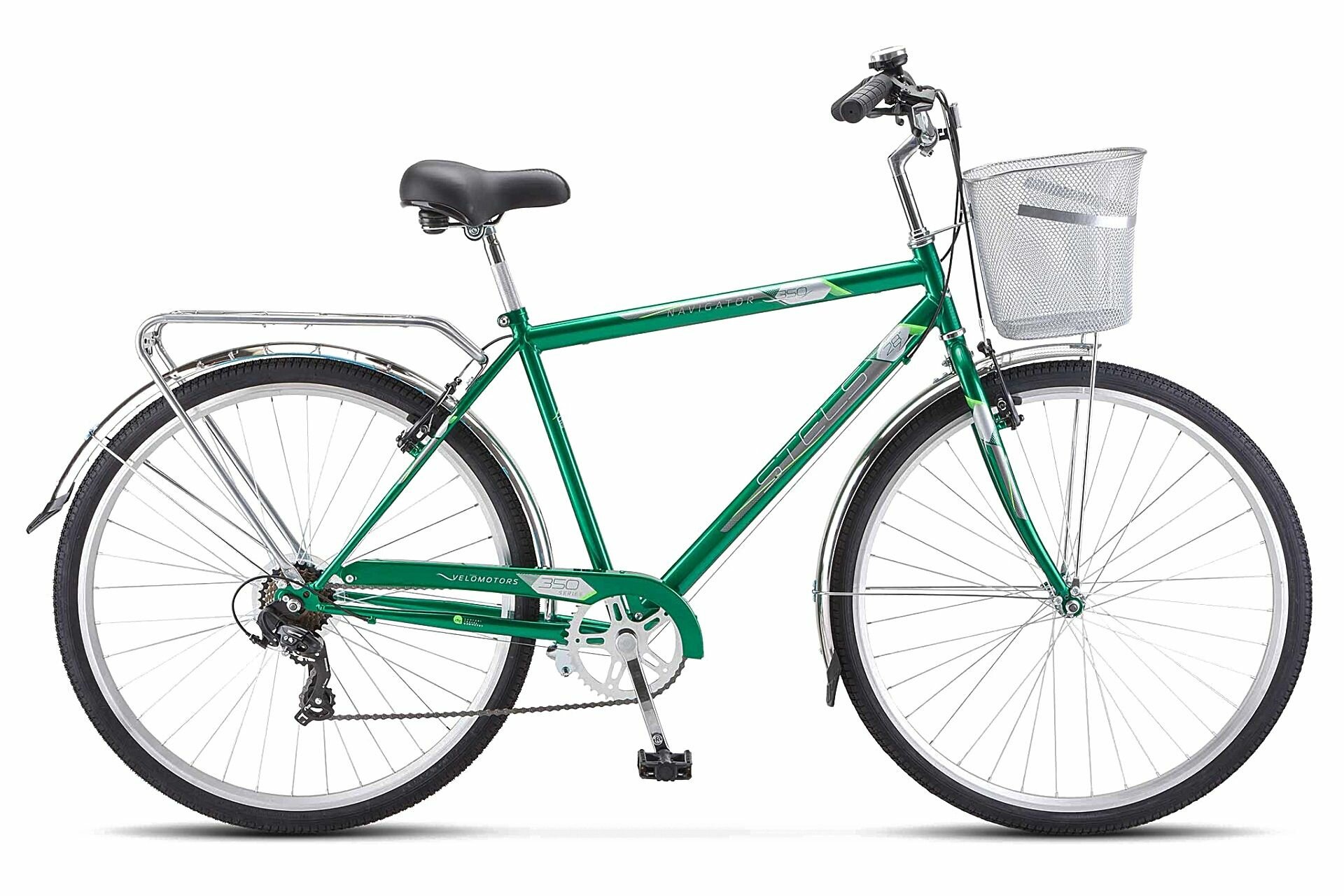 Велосипед 28" стелс "Navigator 350" ЗЕЛ (обод ал. двойной, рама 20 st, тормоз v-br, 7ск, корзина)