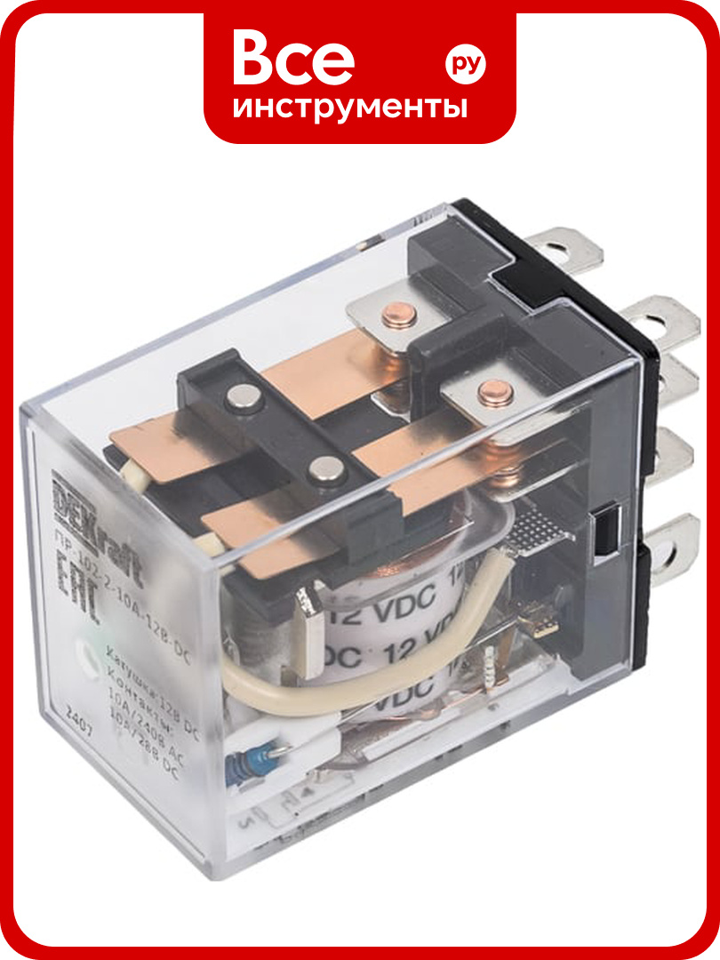 Промежуточное реле Dekraft ПР-102, 2 конт, LED, 10 А, 12 В, тип DC 23903DEK
