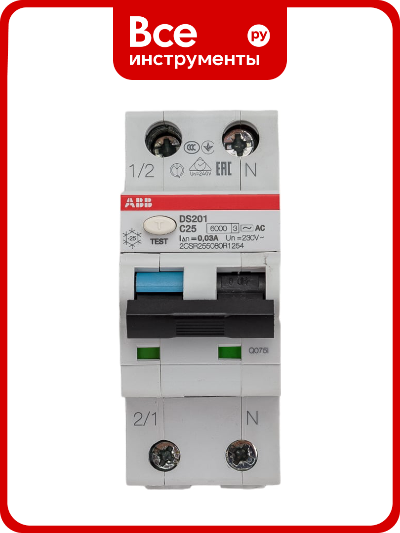 Автоматический выключатель дифференциального тока ABB DS201 C25 AC30 2CSR255080R1254 модульный тип IP20 расцепление