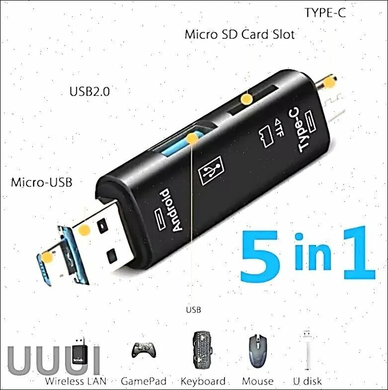 5 в 1 многофункциональный Usb 2.0 тип C/Usb /Micro Usb/Tf/SD карты памяти Reader OTG Card Reader адаптер мобильных телефонов аксессуары