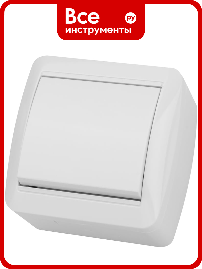 1-клавишный выключатель TDM ELECTRIC открытой установки IP44 10А белый "Селигер"