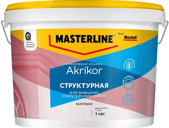 Декоративная Краска Структурная Masterline Marshall Akrikor 9л для Внутренних и Наружных Работ / Маршалл Акрикор.