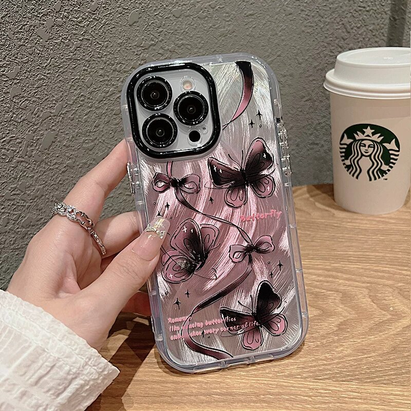 Чехол для iPhone 14 Plus с бабочкой и кремовой кружевной текстурой, одиночный чехол для мобильного телефона
