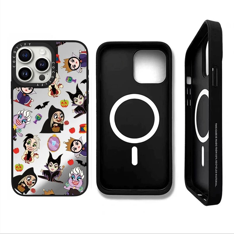 CASETi iPhone 16 Pro Зеркальный чехол с полным принтом злой ведьмы, черная матовая поверхность, магнитная совместимость