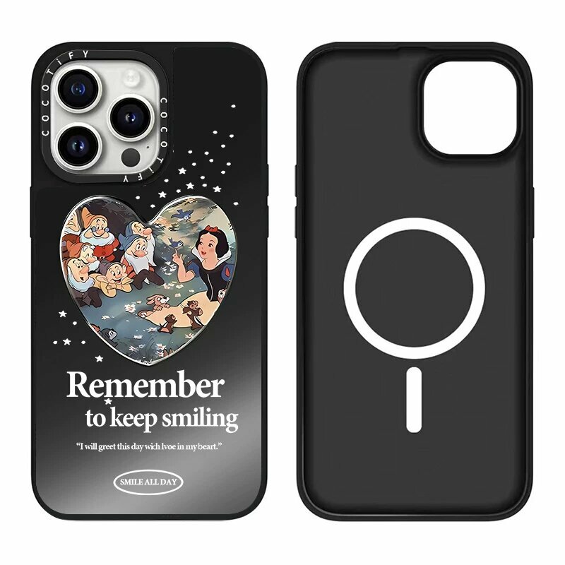 CASETi iPhone 17 Зеркальный чехол с изображением семи гномов и принцесс, черная матовая поверхность, магнитная