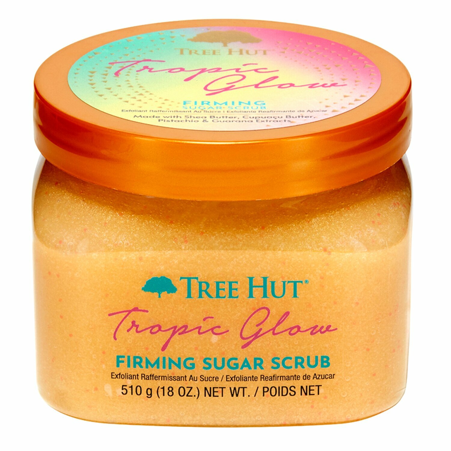 TREE HUT Tropic Glow Сахарный скраб для тела с шиммером с ароматом миндаля и сандала 532 мл
