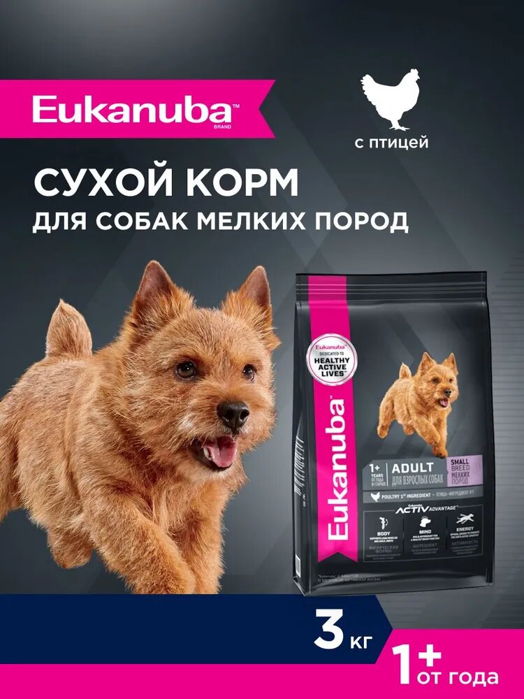 Сухой корм для собак Eukanuba для мелких пород с птицей, 3 кг