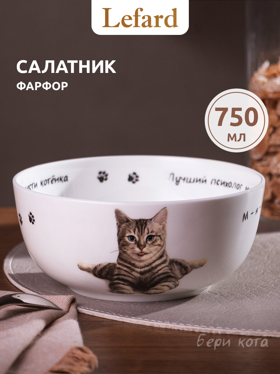 Тарелка суповая/салатник Lefard "Бери кота" 750 мл 15,5*6,5 см (тонкостенный фарфор)