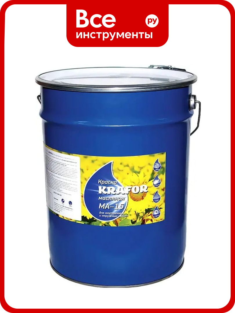 Краска KRAFOR МА-15 белая 25 кг 1 26317, Предназначена для внутренних и наружных отделочных работ