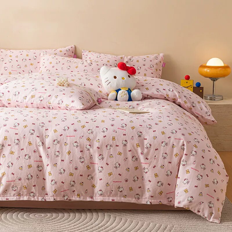 Комплект постельного белья HelloKitty Sanrio из чистого хлопка, двухслойная марля, четыре предмета: пододеяльник,