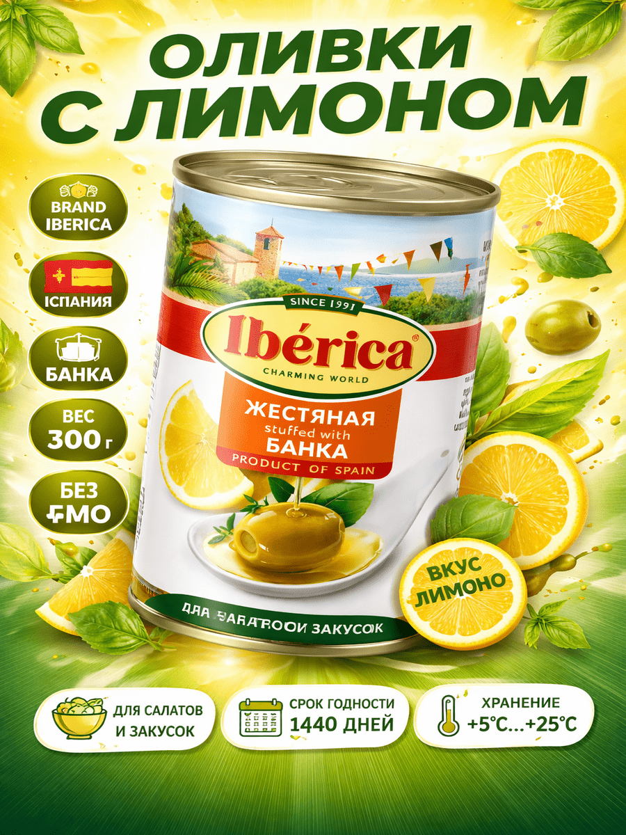 Оливки Iberica с лимоном, 300г