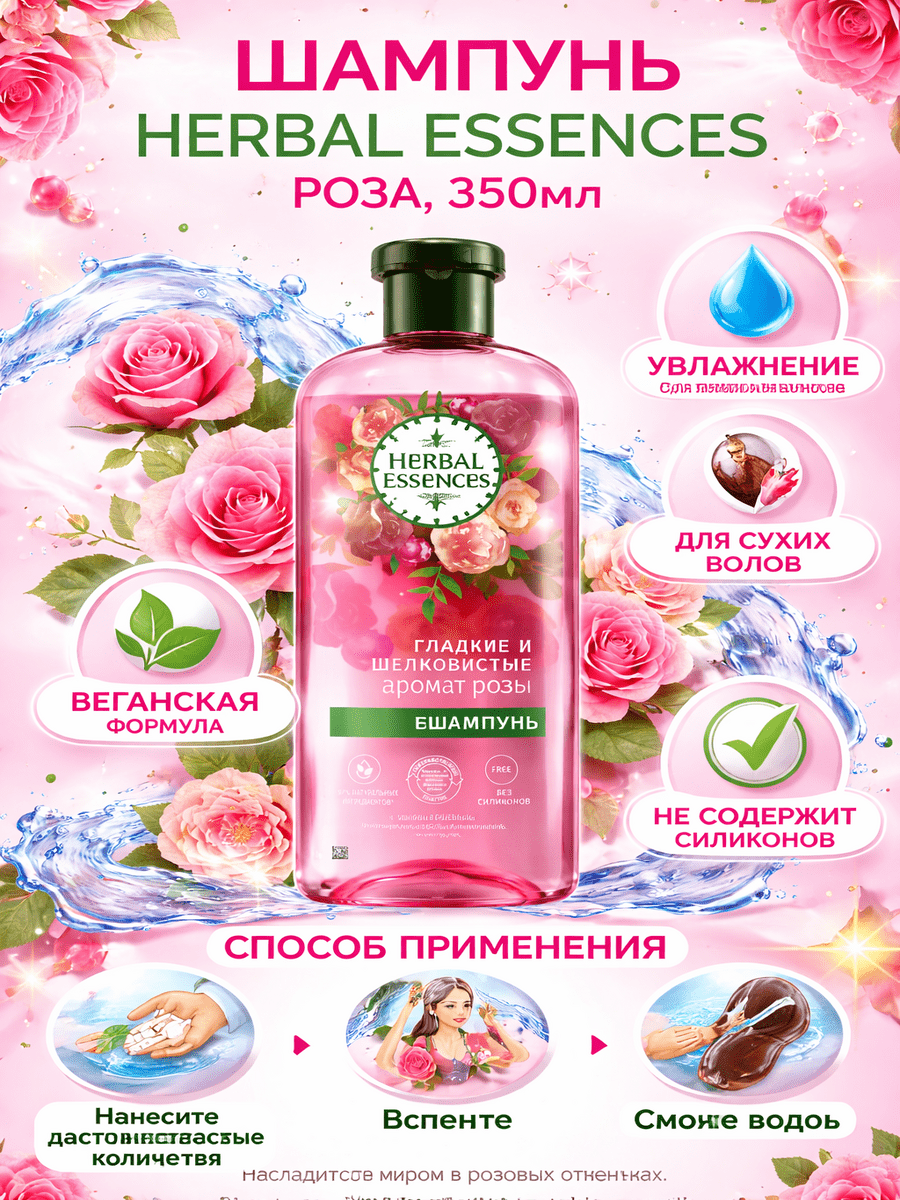 Шампунь Herbal Essences Роза, 350мл