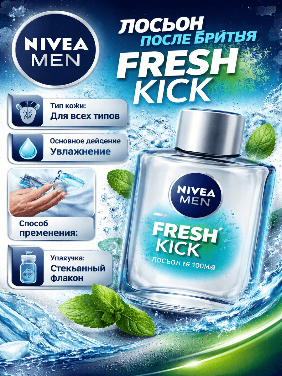 Лосьон после бритья Nivea Men Fresh Kick, 100мл