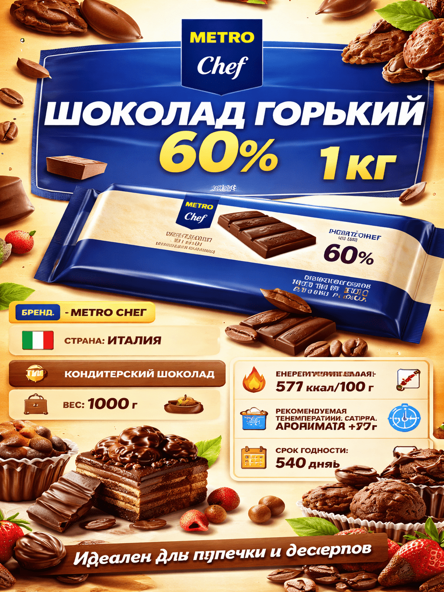 METRO Chef Шоколад горький 60%, 1кг