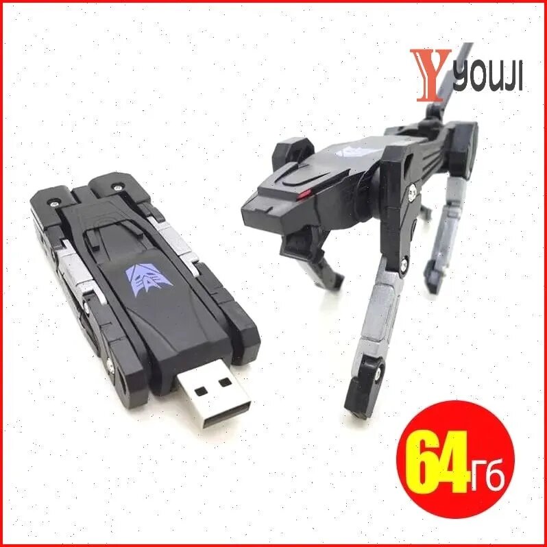 64 Гб Флеш-накопитель Трансформер Ravage 2 в 1 USB 2.0 Черный ABS пластик