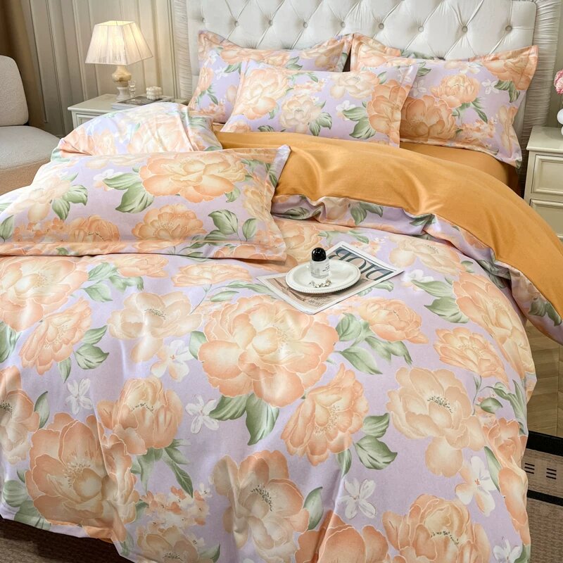 Комплект постельного белья Crystal Home Textiles из 100% чистого хлопка, утолщенный, с начесом, четыре предмета: