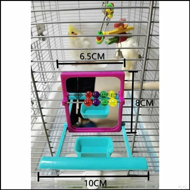 Зеркало в рамке с жердочкой и счетами Flamingo для птиц, 6 х 7.5 см
