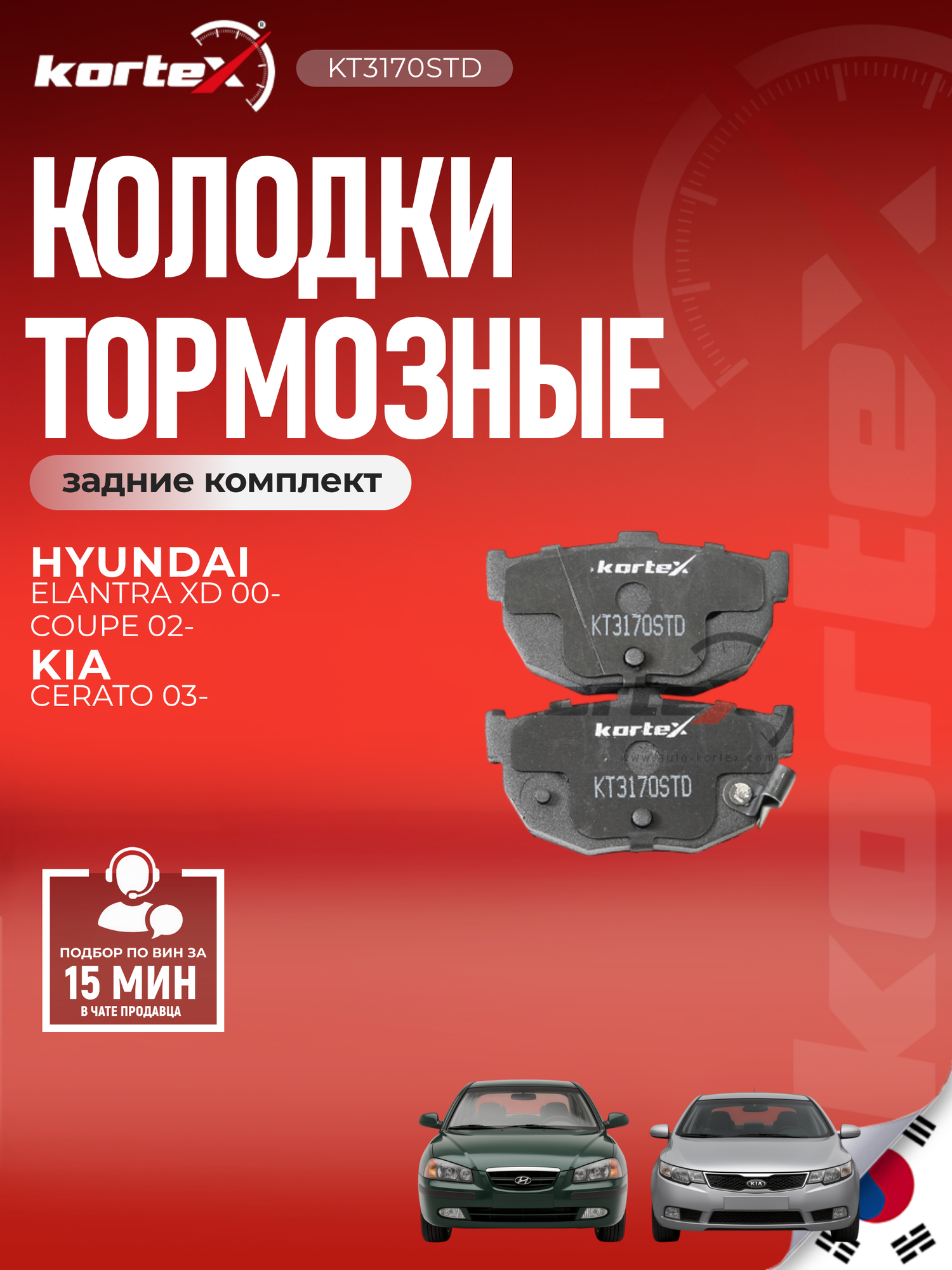 Тормозные колодки дисковые (задние) Kia Киа Cerato Церато Spectra Спектра 2004-