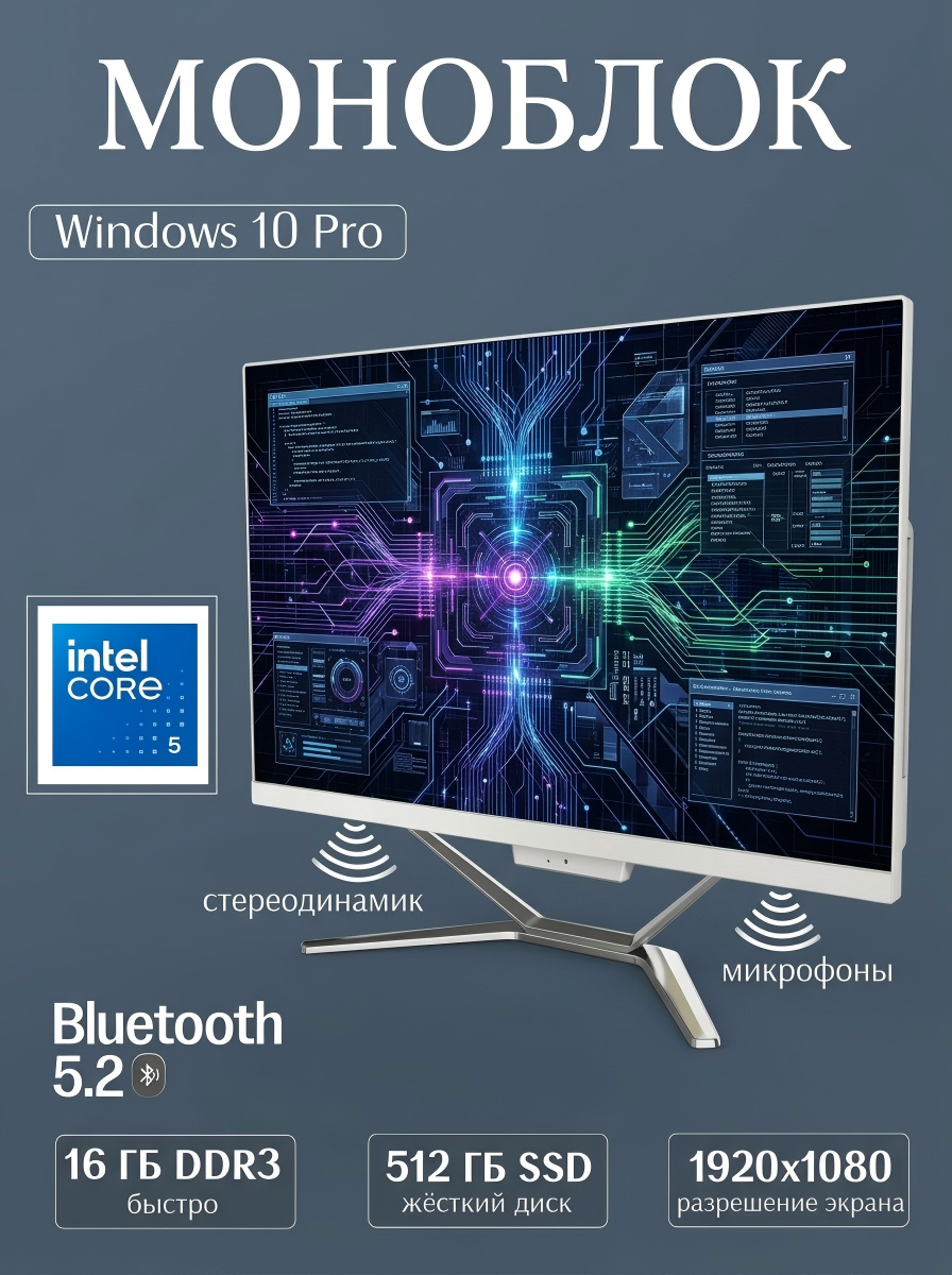 24" Моноблок (Intel Core i5-4590）RAM 16 ГБ, SSD 512 ГБ, Intel HD Graphics , Windows 10 Pro), , Русская раскладка