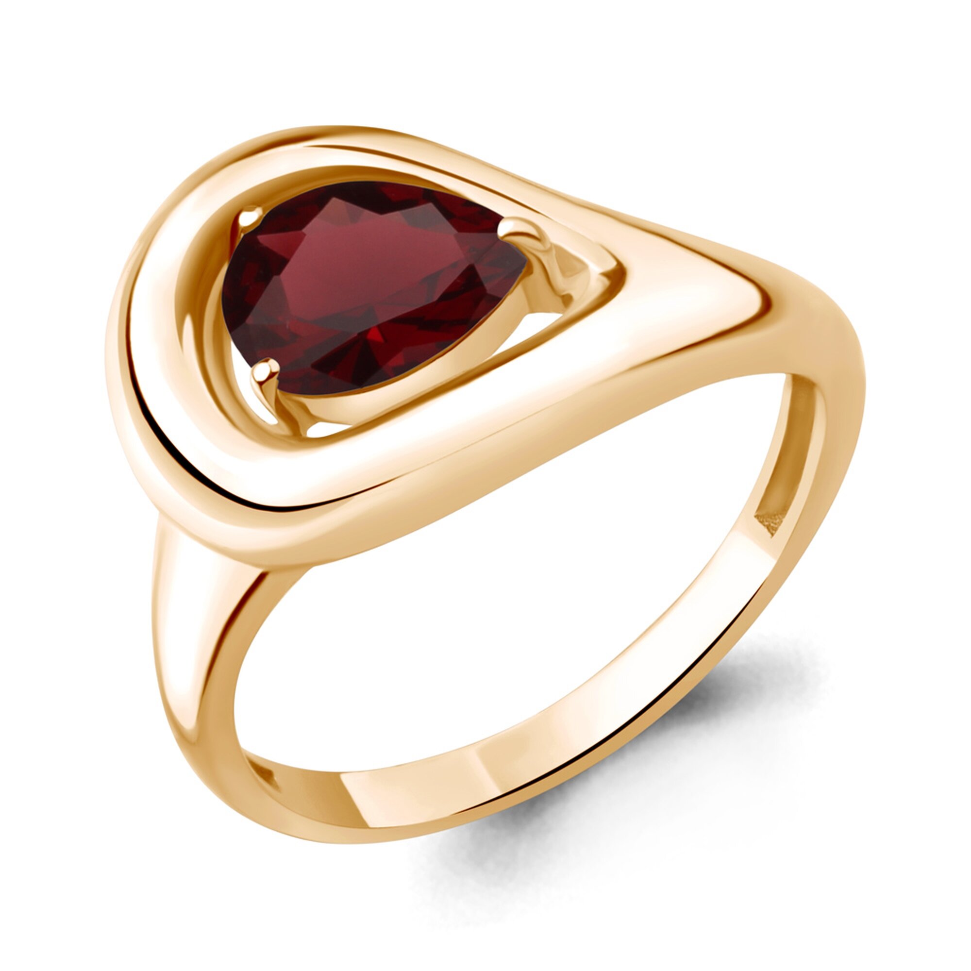 Кольцо, серебро, 925 проба, золочение, гранат