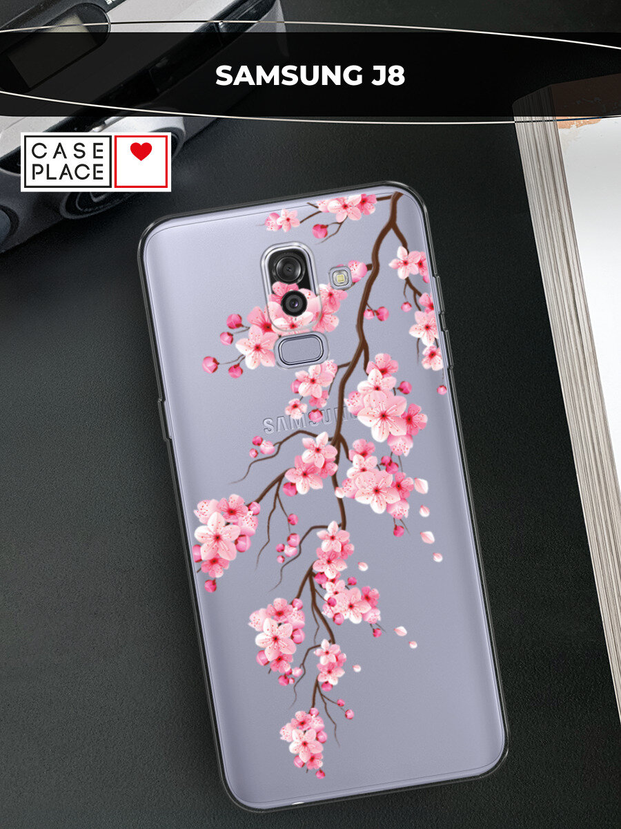 Чехол на Samsung Galaxy J8 / Самсунг Галакси Джей 8 с принтом Розовая сакура, прозрачный