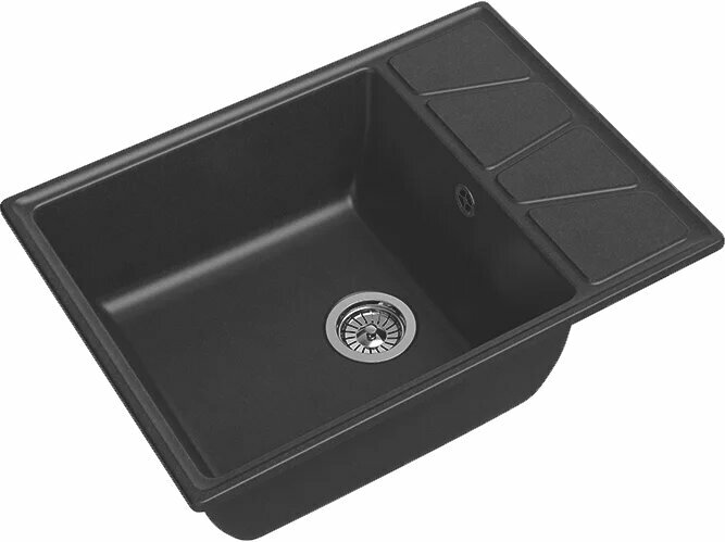 Мойка кухонная GranFest Vertex GF-V-680L мраморная, 68x50, прямоугольная, мойка для кухни, с крылом, черная, серая, матовая