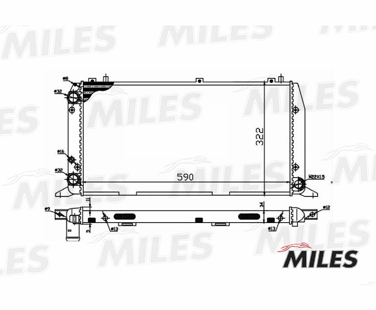 Радиатор AUDI A80 1.6-2.0 86-94, MILES ACRM012