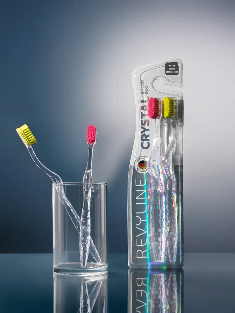 Зубная щетка Revyline SM6500 DUO Crystal Салатовая + Розовая, мануальная, 6500 щетинок
