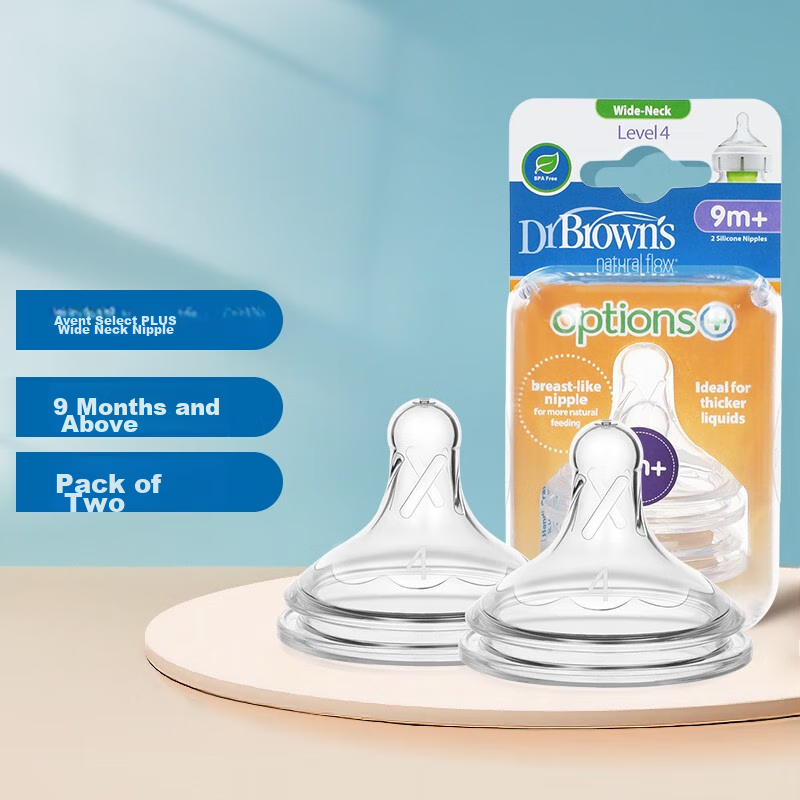 Dr. Brown's Nipples, Wide-Neck Nipples (9 Months And Above), Round Hole Silicone Soft Rubber Nipples (2-Pack), Aibao Xuan PLUS