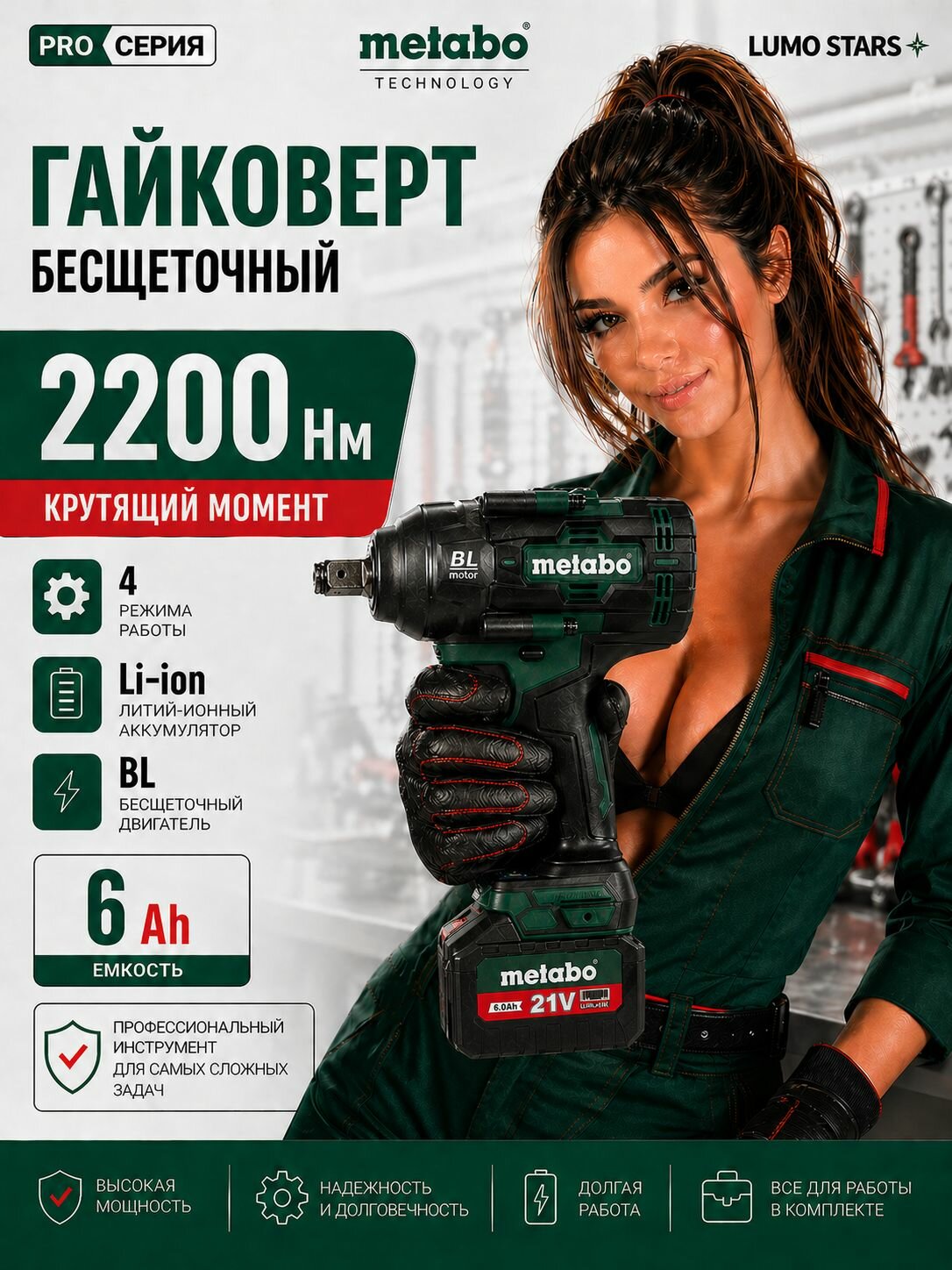 Гайковерт аккумуляторный мощный бесщеточный Metabo , 2 АКБ, 6Mah 1/2, 2200NM/ Гайковерт аккумуляторный профессиональный мощный