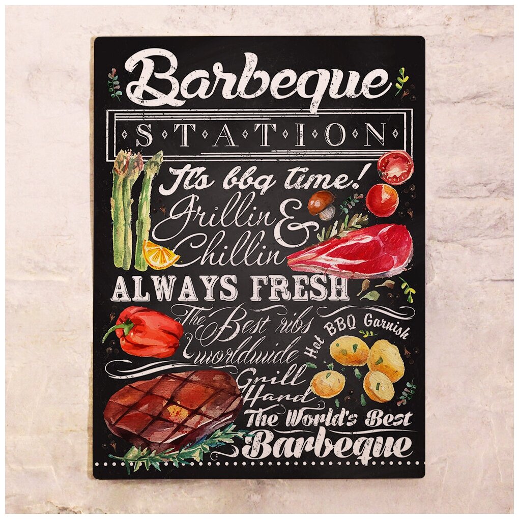 Жестяная табличка Постер BBQ, металл, 20х30 см