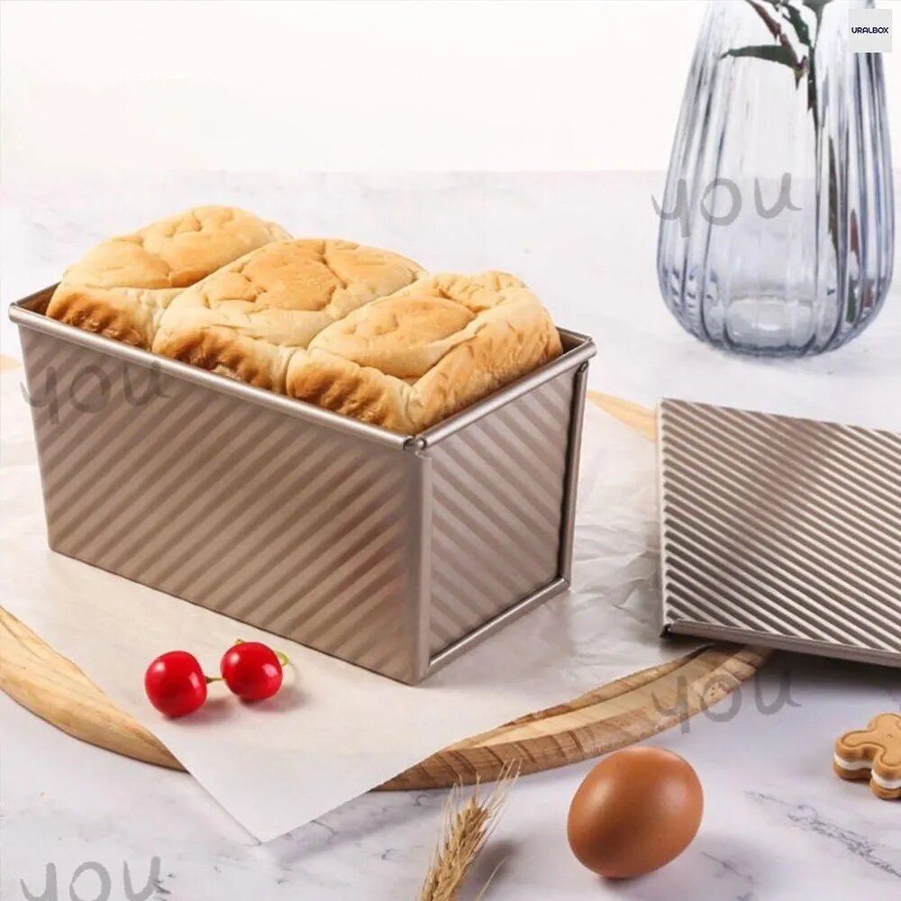 Форма для выпечки хлеба с крышкой, 1 шт, из углеродистой стали, прямоугольная, золотистая — фото 1