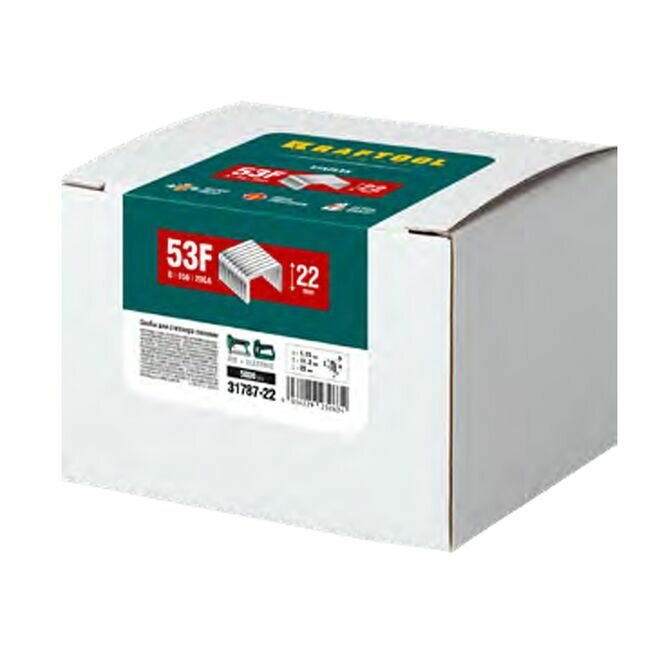 Скобы для степлера плоские, скобы тип 53F, 22 мм, KRAFTOOL