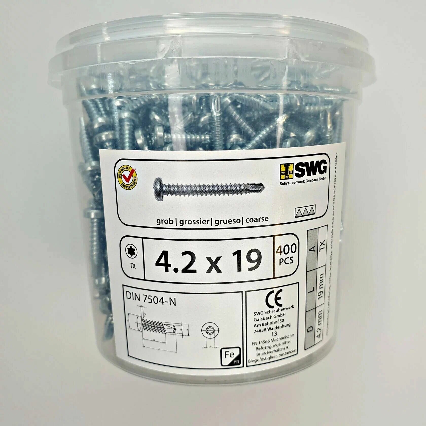 Саморез по металлу DIN 7504-N 4.2x19 (400 pcs) SWG, Германия