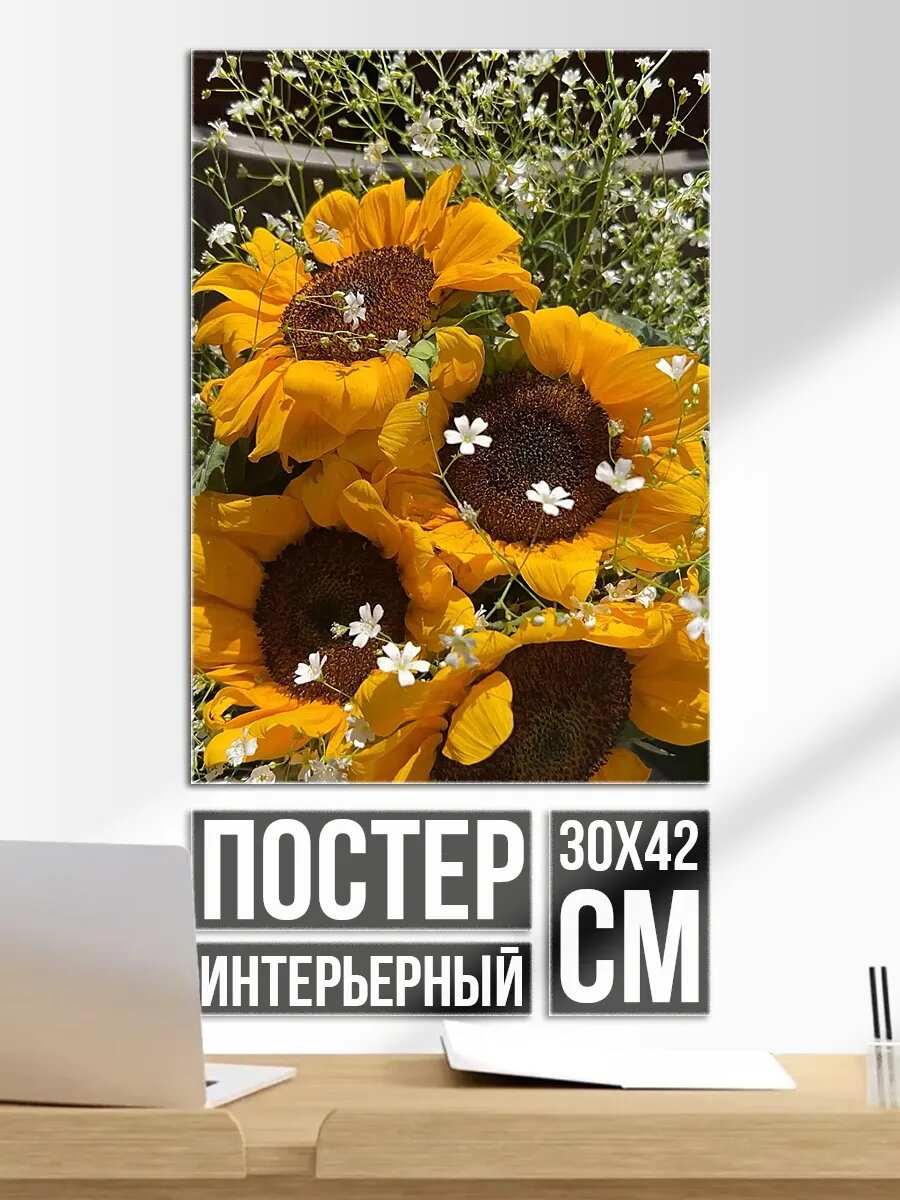 Плакат постер Букет подсолнухов