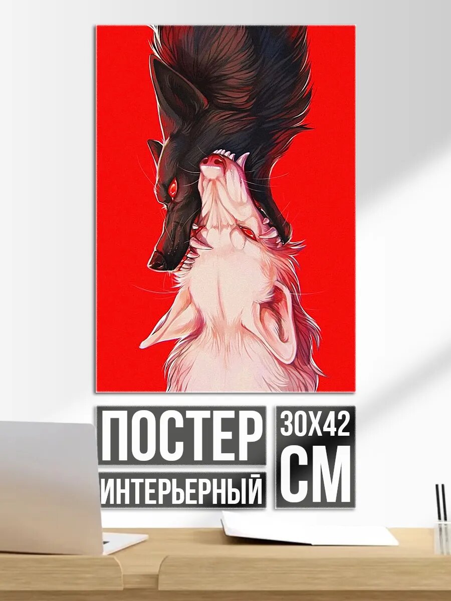 Плакат постер Два волка