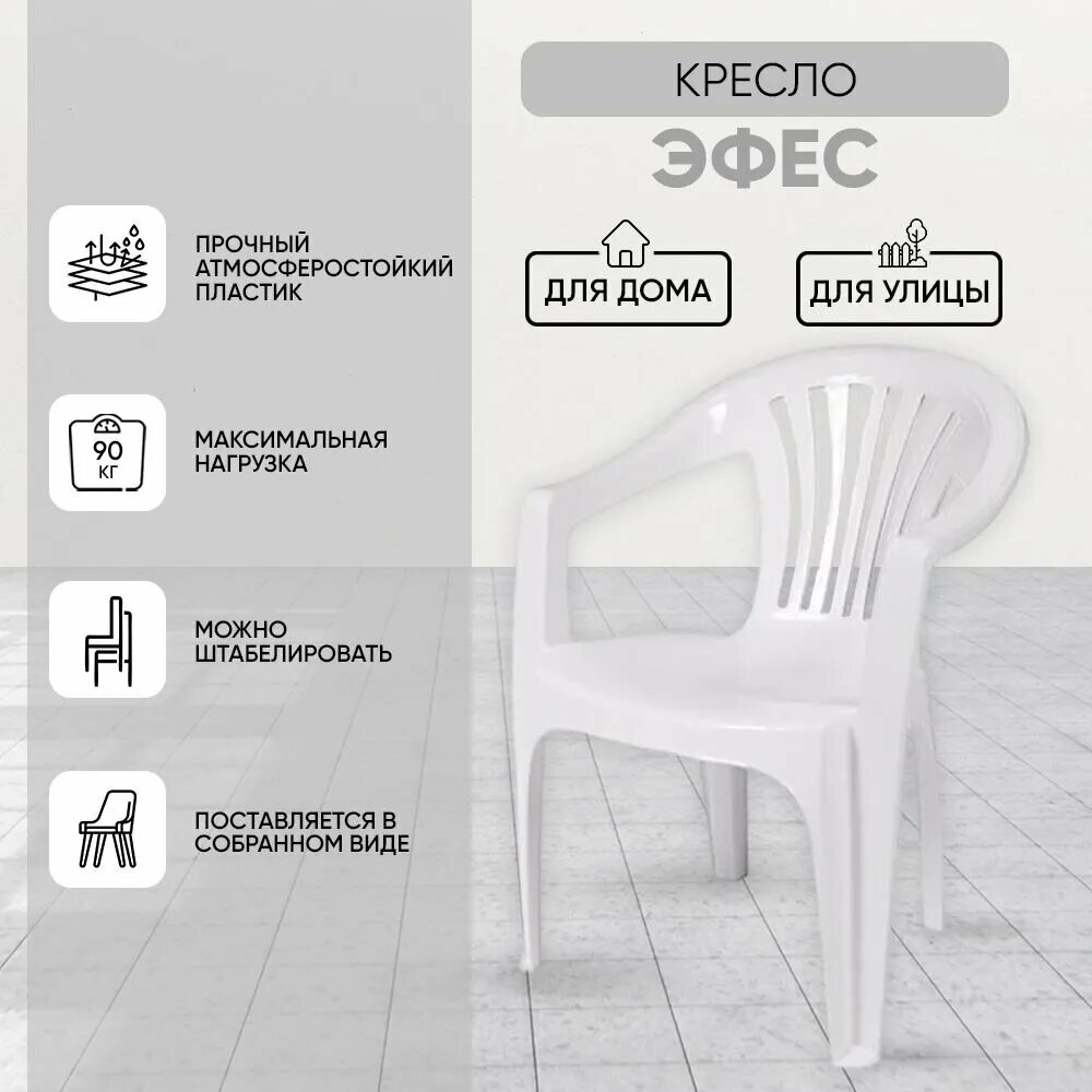 Кресло садовое пластиковое 55х58,5х76 см белое, надежный